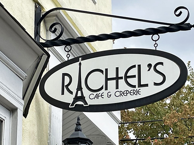 The sign that signals you've arrived at the right place. That Eiffel Tower silhouette promises a taste of Paris in Pennsylvania.