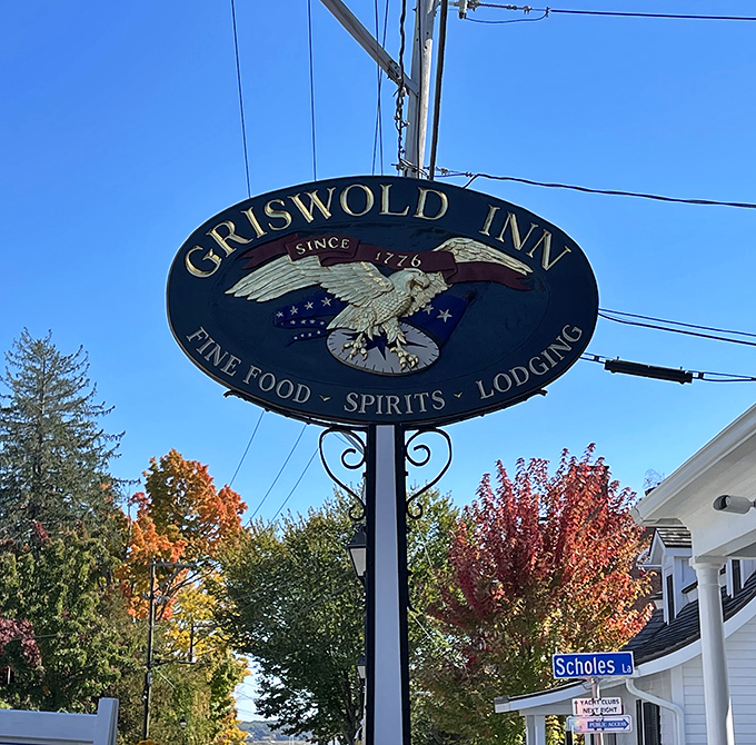 The iconic sign announces your arrival at a true American institution, where "Fine Food, Spirits, Lodging" has been the promise since 1776.