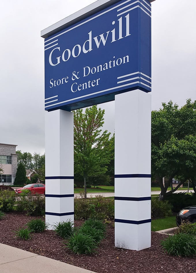 The beacon of bargains stands tall. This distinctive sign has guided countless thrifters to secondhand salvation in West Bend.