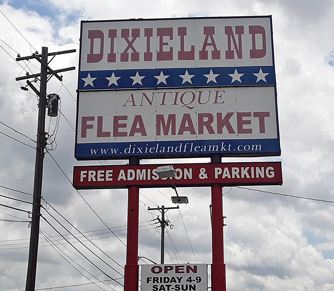 The iconic Dixieland sign stands as a beacon to collectors and curiosity-seekers alike. Free admission and parking – music to a bargain hunter's ears.