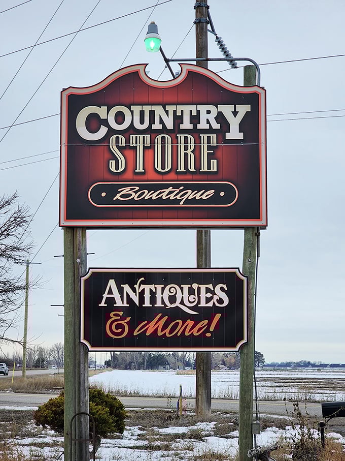 The siren call of vintage shopping in illuminated form. This sign has lured countless cars off the highway with promises of "Antiques & More!"&mdash;and it never disappoints.