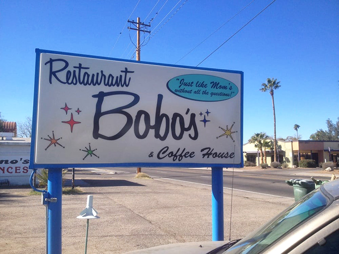 The vintage sign promises "Just like Mom's cookin'"&mdash;assuming your mom was the kind of culinary genius who made breakfast worth getting up for.