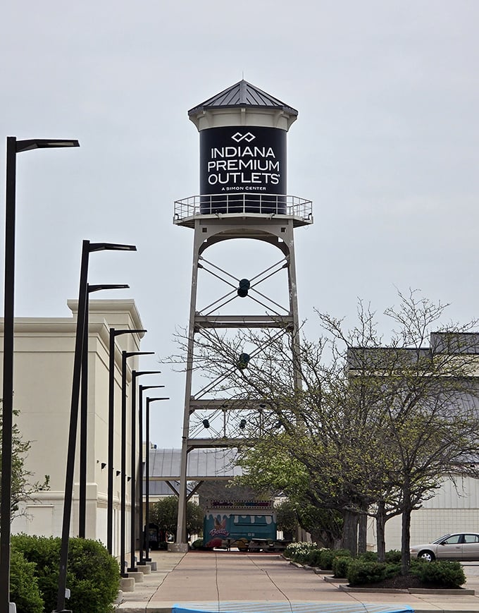 The iconic water tower stands sentinel over the kingdom of commerce. A beacon of hope for bargain hunters from miles around.