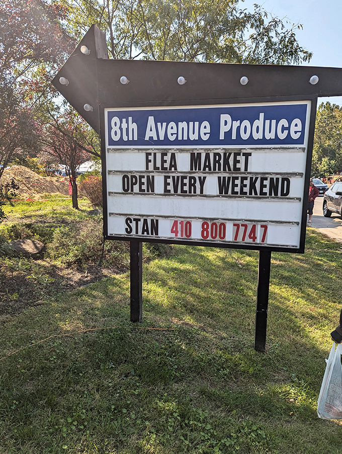 The sign says it all: "Open Every Weekend." Three words that promise adventure, bargains, and the thrill of the unexpected hunt.