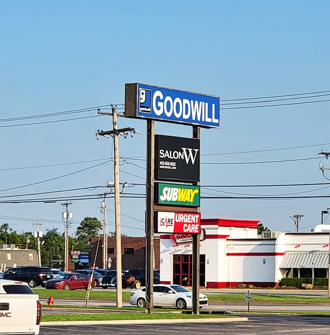 The roadside beacon that signals salvation for both your wallet and your shopping addiction. Goodwill: where retail therapy meets community service.