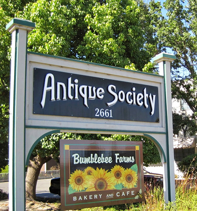 The sign that marks your entry into Sebastopol's wonderland where Bumblebee Farms adds local flavor.