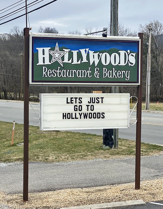 The roadside sign speaks truth: "LETS JUST GO TO HOLLYWOODS" might be the wisest dining advice in all of Virginia. Sometimes simplicity is the ultimate sophistication.