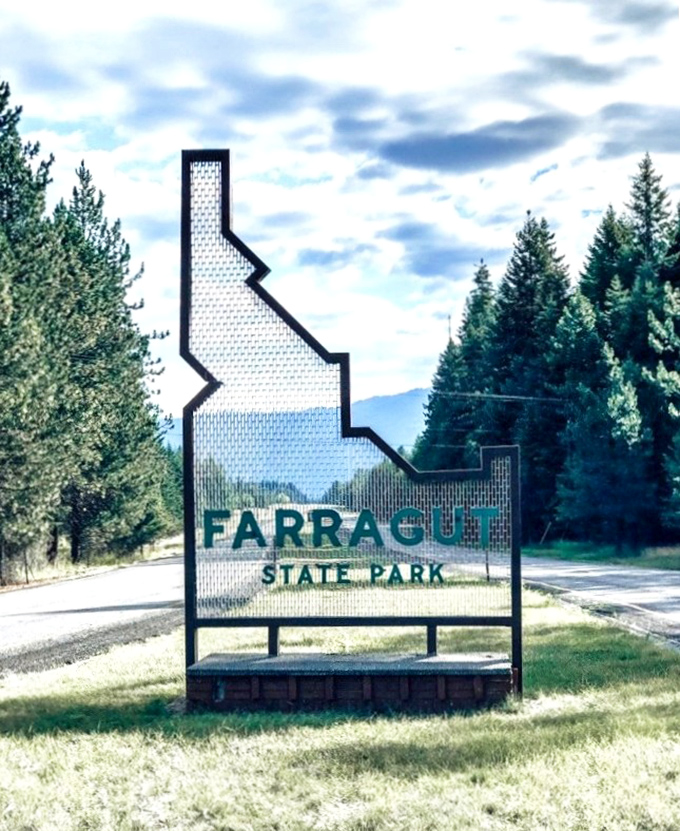 Idaho-shaped welcome sign that says, "Yes, you've arrived at paradise, and no, we're not telling everyone about it."