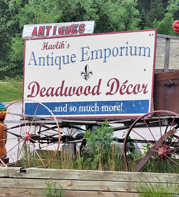 Haulik's Antique Emporium doesn't just announce itself&mdash;it promises adventure. Those wagon wheels aren't decoration; they're the perfect metaphor for this journey.