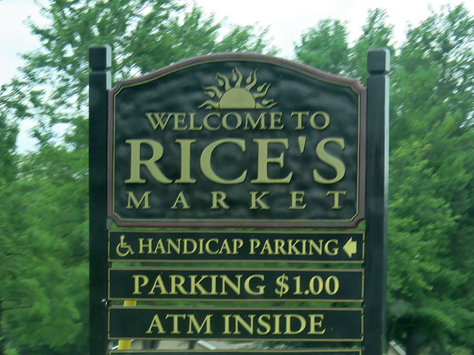 The gateway to treasure hunting paradise &ndash; Rice's Market welcomes bargain seekers with its iconic sign, promising adventures that no online shopping cart can deliver.