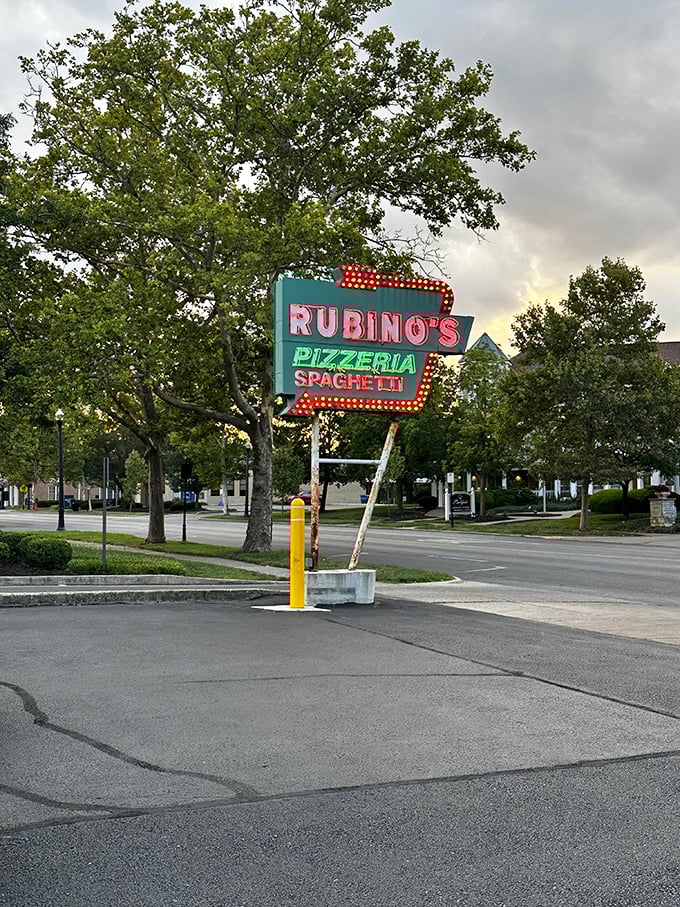 That vintage sign glowing against the evening sky&mdash;a beacon of hope for the pizza-hungry souls of central Ohio.