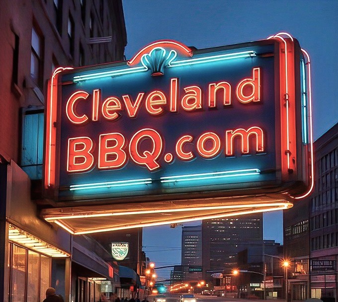 That glowing neon marquee is basically a lighthouse guiding hungry souls to Cleveland's barbecue promised land tonight.