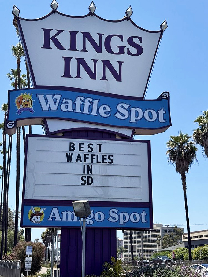 The Kings Inn sign proudly proclaims what locals already know &ndash; these are indeed the best waffles in San Diego.