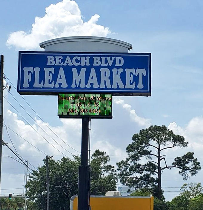 The beacon of bargains! This iconic sign has guided generations of deal-seekers to their happy place on Beach Boulevard.