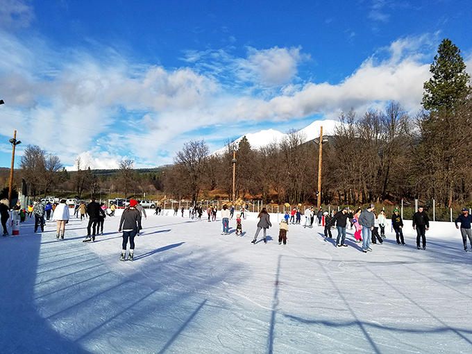 Winter transforms Mount Shasta into a playground where ice skating under open skies beats any indoor rink hands down.