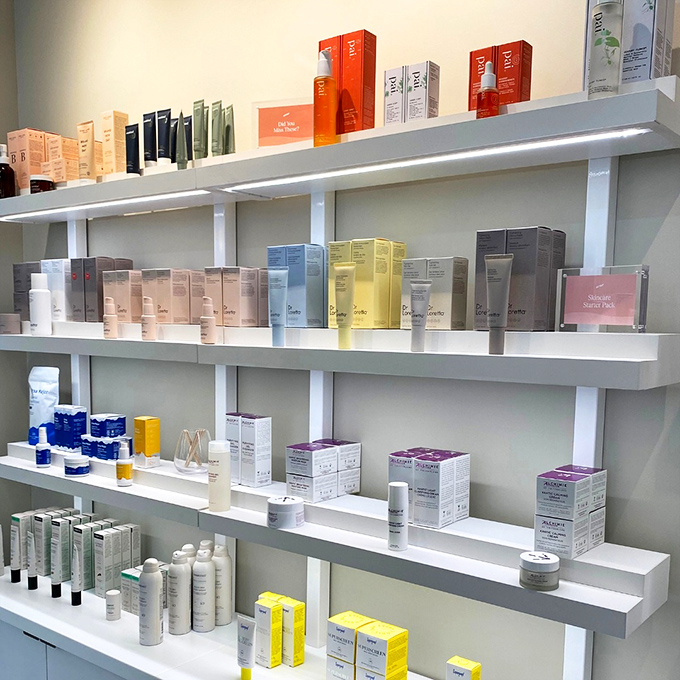 Skincare heaven for beauty enthusiasts. These color-coded shelves of potions promise to solve problems you didn't know your face had.
