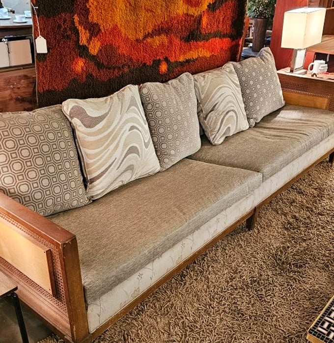 The quintessential mid-century sofa&mdash;where Don Draper would feel right at home nursing an Old Fashioned and contemplating his next big pitch.