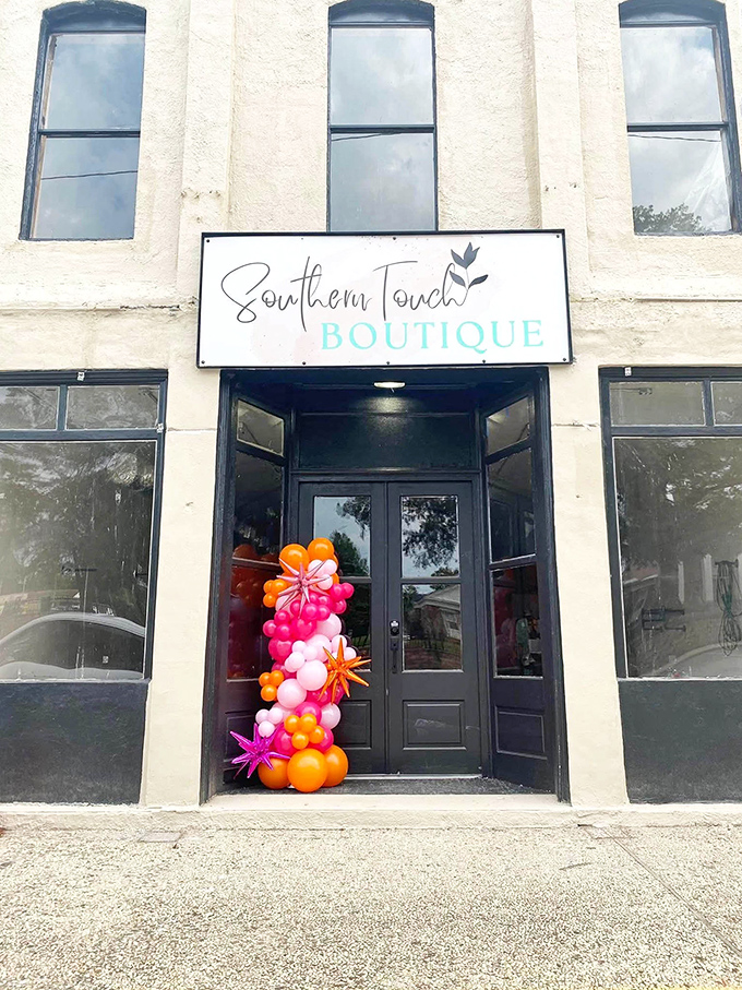 Southern Touch Boutique brings metropolitan style to Main Street, where balloon displays announce new arrivals with small-town exuberance.