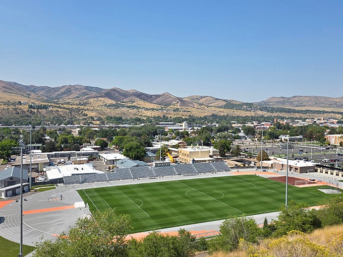 Athletic fields and mountain backdrops combine to create the kind of small-city charm that makes relocation dreams real.
