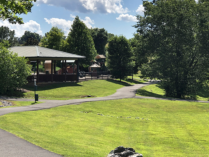 This peaceful gazebo in Stage Road Park practically begs for picnic baskets, Sunday concerts, and the kind of community gatherings that define small-town life. 