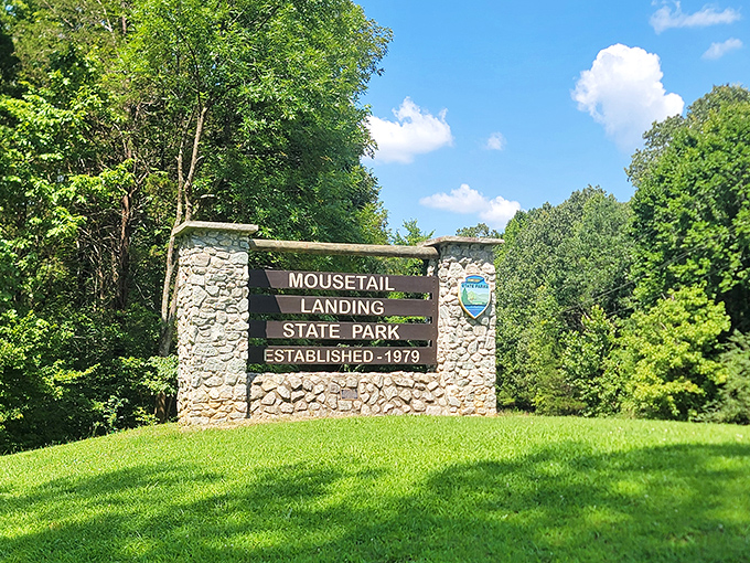 The park's entrance sign stands as a promise of adventures to come &ndash; 1,247 acres of Tennessee wilderness just waiting to be explored.