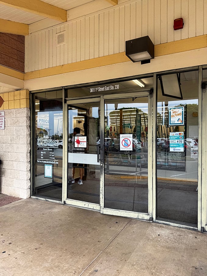 The unassuming entrance belies the wonderland of bargains that awaits inside this thrifter's paradise on 1st Street.