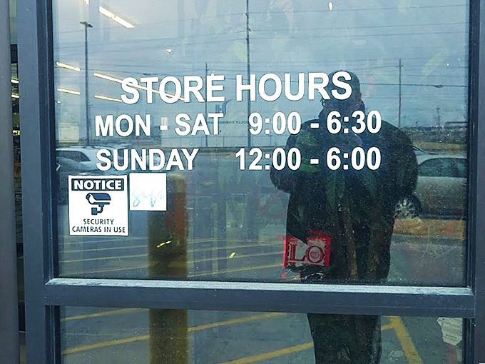 The store hours sign: your roadmap to treasure hunting, with convenient weekend hours for serious thrifters.