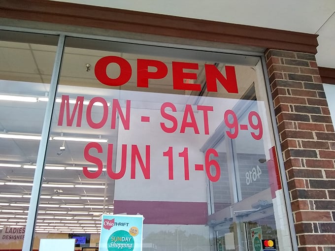 The store hours sign&mdash;a simple reminder that treasure hunting has its schedule, but the thrill of discovery is timeless.