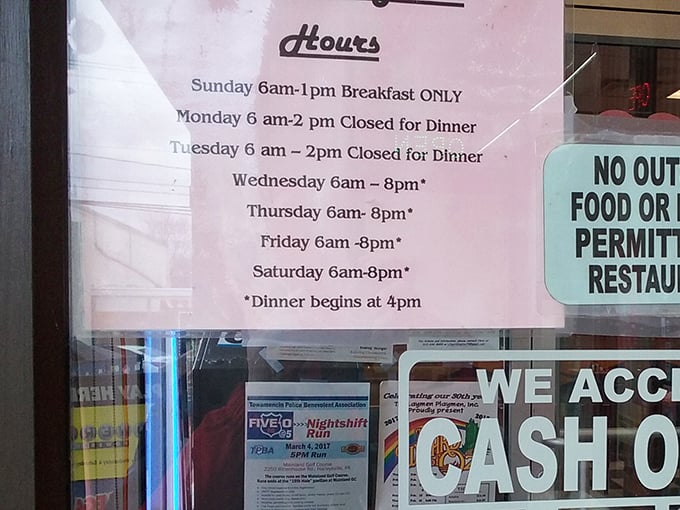 Hours posted clearly because when you serve food this good, people need to know exactly when they can get their fix.