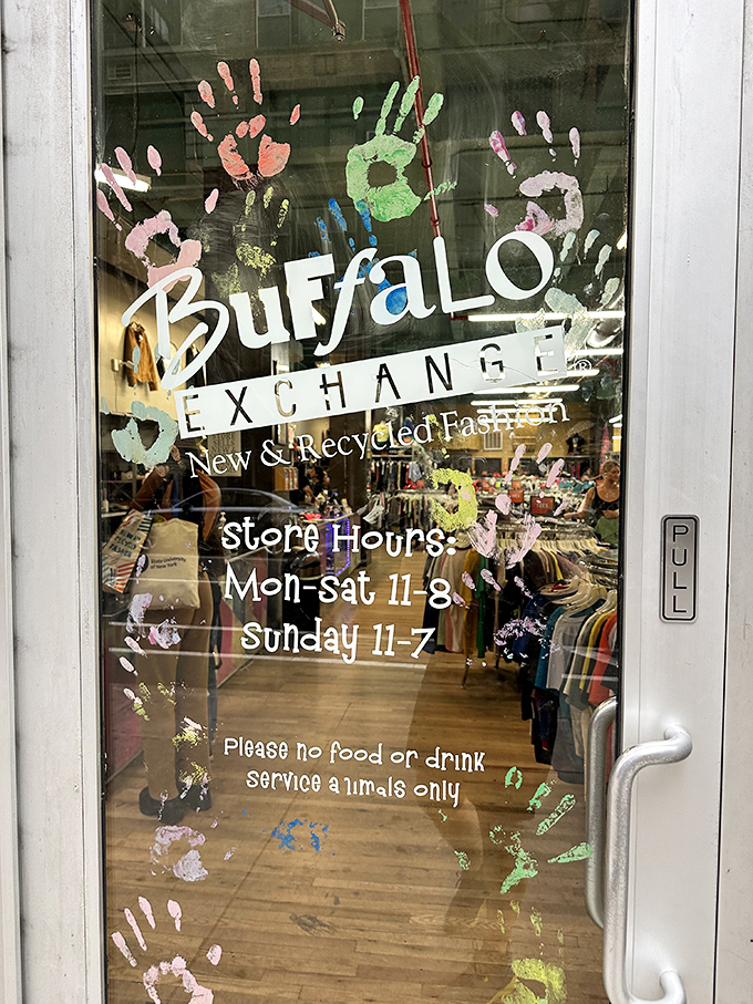 The colorful handprints surrounding the store hours say it all &ndash; this is fashion with a human touch in a world of mass production.