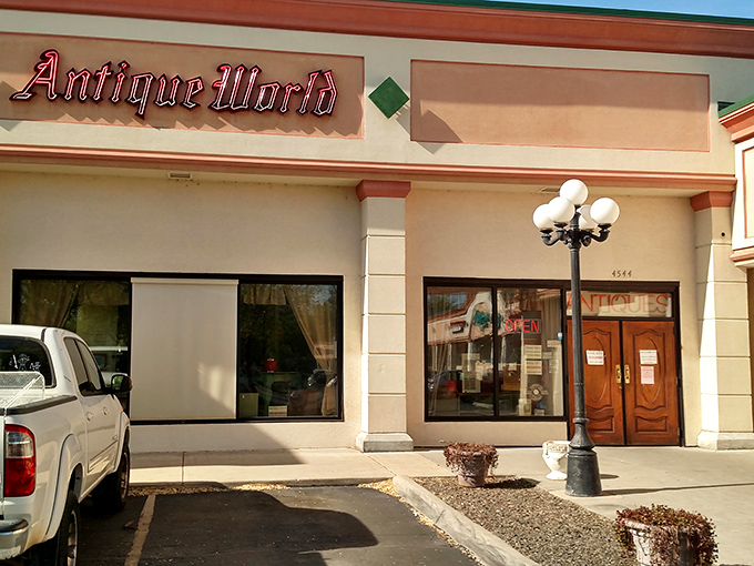 The unassuming entrance belies the wonderland within. Like a book you can't judge by its cover, Antique World Mall saves its best stories for those who enter.