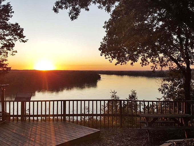 A Missouri River sunset from Les Bourgeois Blufftop creates the kind of view that makes you forget to check your phone for days.