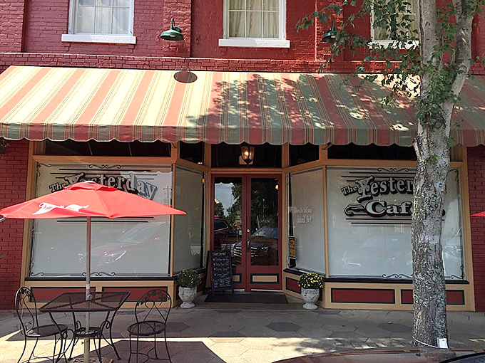 The Yesterday Cafe's striped awning and sidewalk seating invite you to slow down and savor that legendary buttermilk pie everyone keeps talking about.