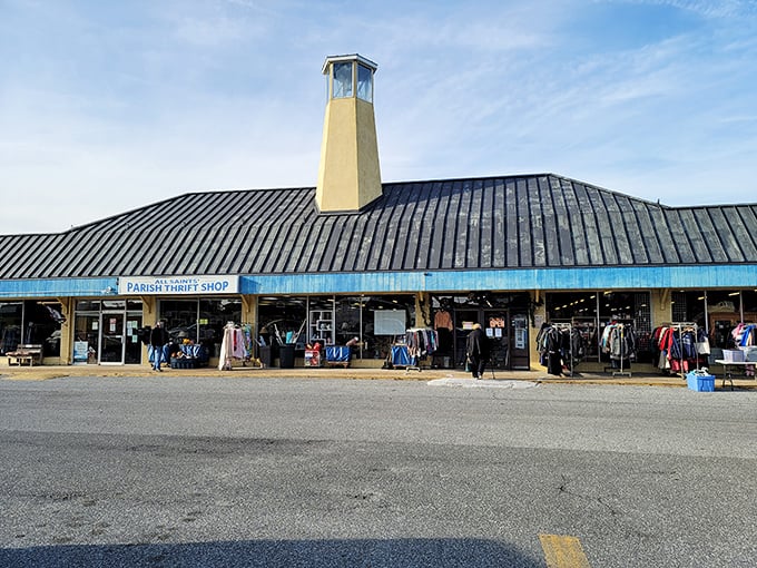 The distinctive lighthouse-inspired roofline makes this thrift shop impossible to miss &ndash; like a beacon calling bargain hunters to safe harbor.