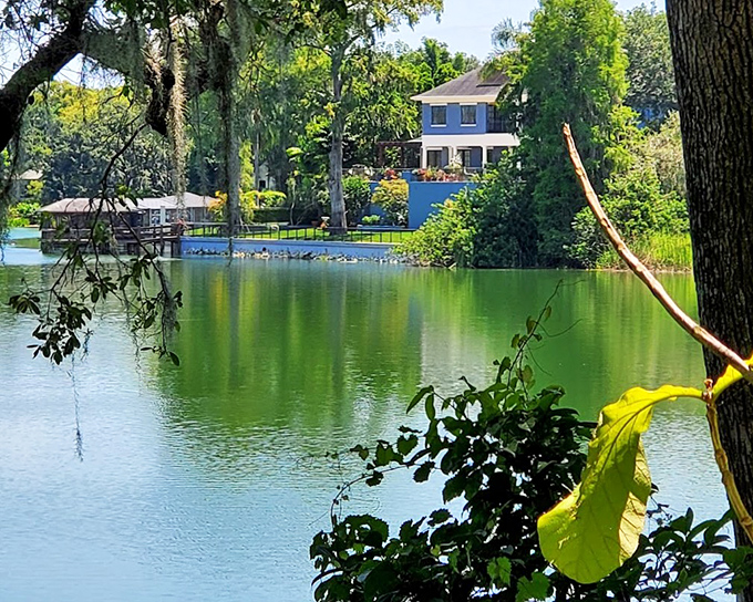 Lake Rowena's mirror-like surface reflects the surrounding greenery, creating twice the beauty with half the effort.