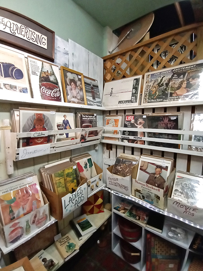 A time capsule of American advertising where nostalgia is always in stock and Norman Rockwell is still king.