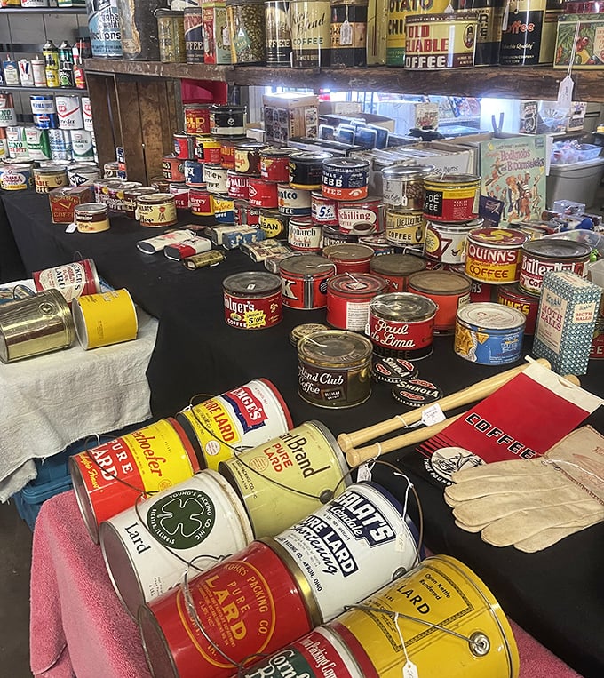 Vintage coffee and food tins create a time capsule of American advertising, when packaging was an art form and logos lasted generations.