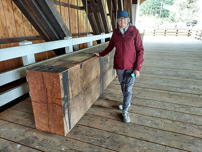 The massive support beams aren't just holding up the bridge—they're holding up history. Each one wider than your grandmother's dining table and twice as sturdy.