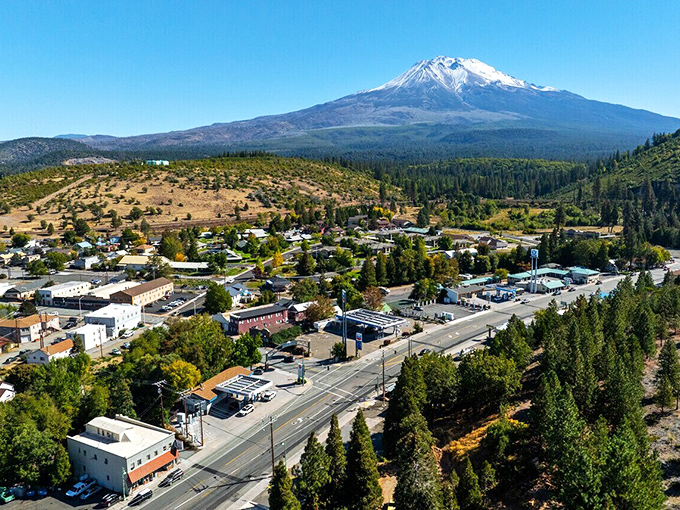 From above, Weed looks like a model train set with Mount Shasta as the ultimate scenic backdrop.