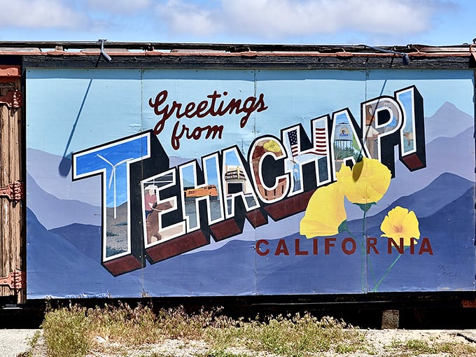 This vintage-style welcome sign doesn't just say "Greetings" &ndash; it practically sings "California dreaming" with mountain-backed charm.