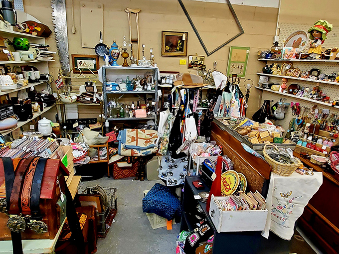 The ultimate "I spy" challenge for grown-ups&mdash;a booth where vintage linens, porcelain figurines, and forgotten toys create a tapestry of twentieth-century life.