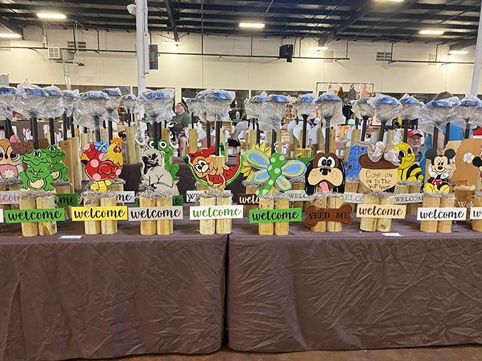 Whimsical welcome signs that greet guests with cartoon charm. These handcrafted wooden creations bring personality to porches and gardens across the Magnolia State.