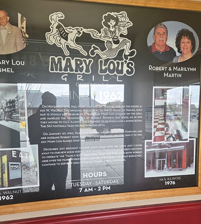 Every great restaurant has a story&mdash;Mary Lou's history displayed proudly on the wall, a testament to decades of feeding Carbondale.