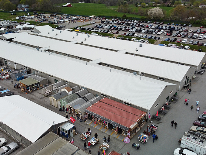 Another aerial perspective showcases the marketplace's impressive footprint. From up here, it's easy to see why some shoppers pack snacks and hydration plans.