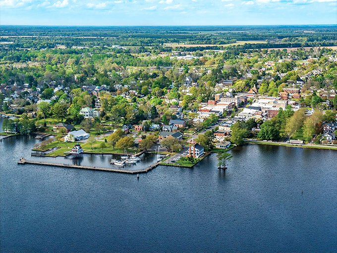 From above, Edenton reveals itself as a perfect marriage of land and water, a community that's been embracing its waterfront for centuries