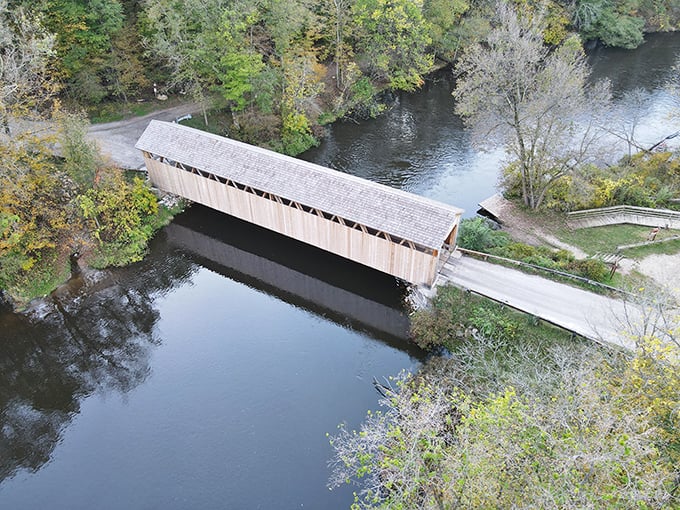 Aerial views reveal how perfectly the bridge complements its natural setting. Like finding the perfect wine pairing, some matches just make perfect sense.