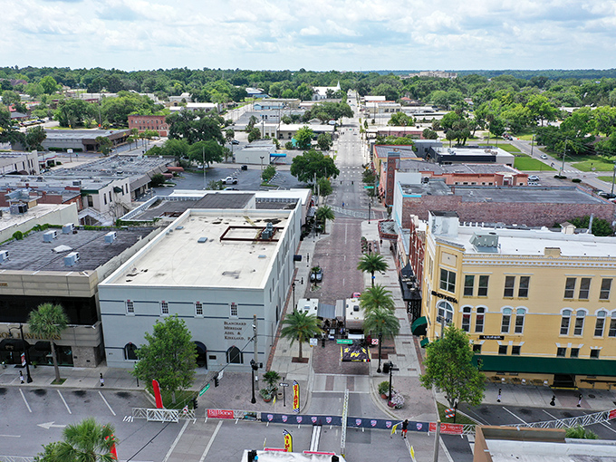 From above, Ocala's downtown reveals itself as a perfectly planned grid of possibility, where brick streets and historic buildings create a walkable oasis of affordability.