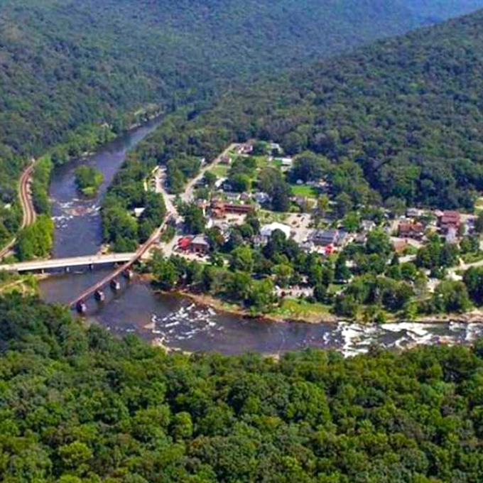 From above, this tiny town looks impossibly small yet somehow contains enough adventure for a lifetime of visits.