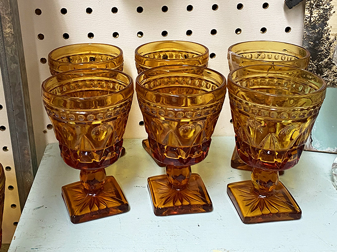 Amber goblets fit for a medieval feast or your next dinner party. Either way, they'll make boxed wine taste like it came from a royal vineyard.