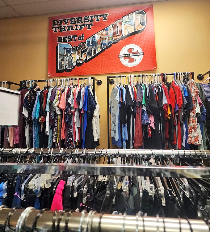 Award-winning thrifting beneath Richmond's seal of approval. Those clothing racks hold next season's vintage fashion statement waiting to be discovered.